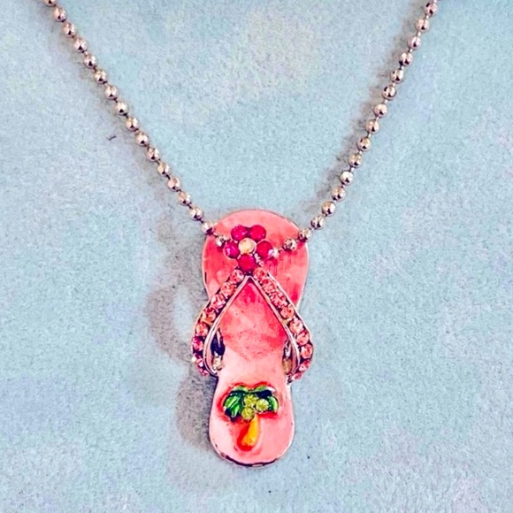 Jewelry | Flip Flop Pendant Necklace With Rhinestone Detail And Beaded ...